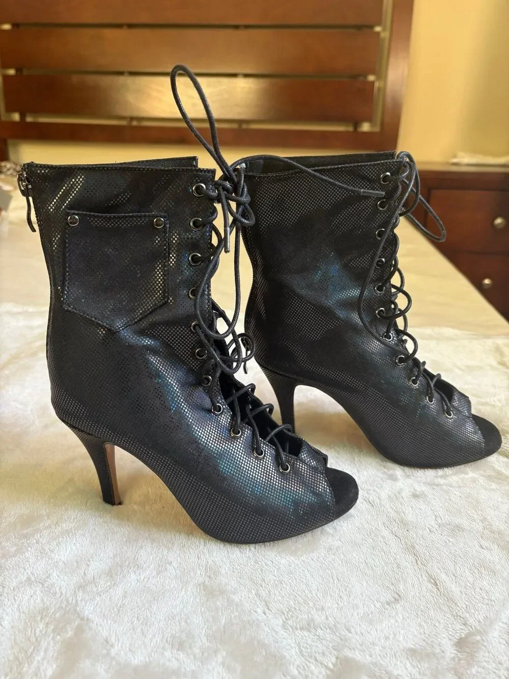 Burju Shoes | Shoes | Burju Kiira Harper Deja Vu Open Toe Lace Up Heels ...